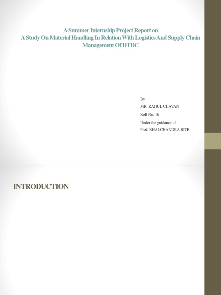 A Summer Internship Project Report On A Study On Material Handling in ...