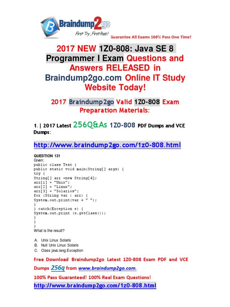1Z0-808: Java SE 8 Programmer I Exam: 2017 NEW Questions and Answers RELEASED in Online IT Study ...