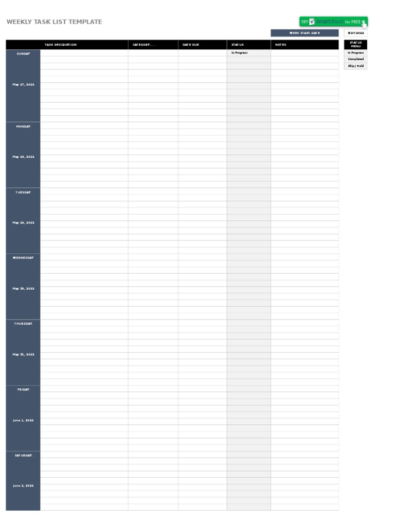 Weekly Task Planner Template | PDF