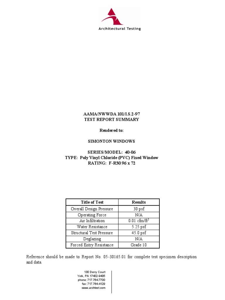 Aama Test Report 1 | PDF | Polyvinyl Chloride | Framing (Construction)