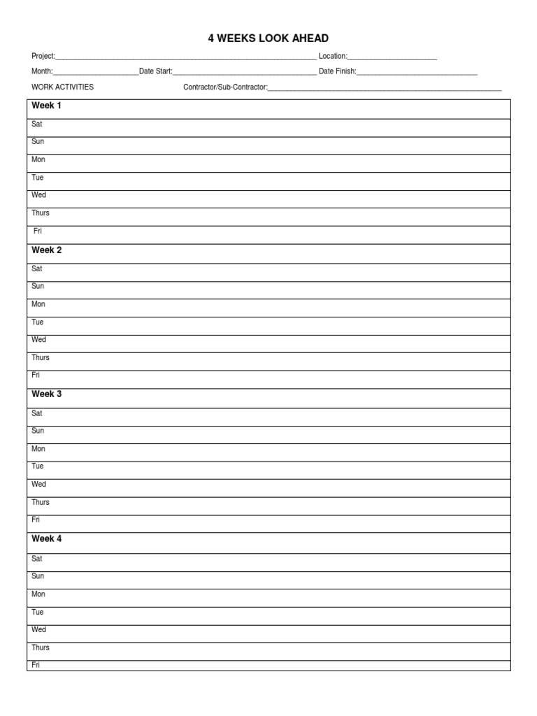 4 Weeks Look Ahead | PDF