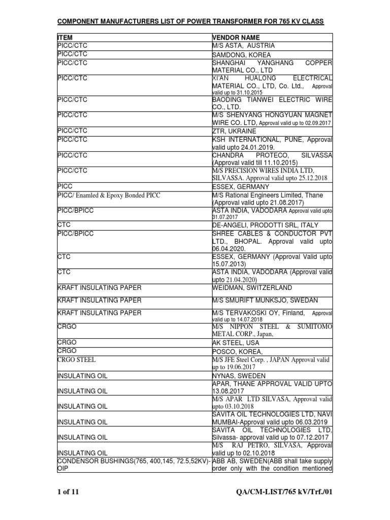 Power-Xmer 765 KV CM-List Updated On 12.05.2017 | PDF | Transformer ...