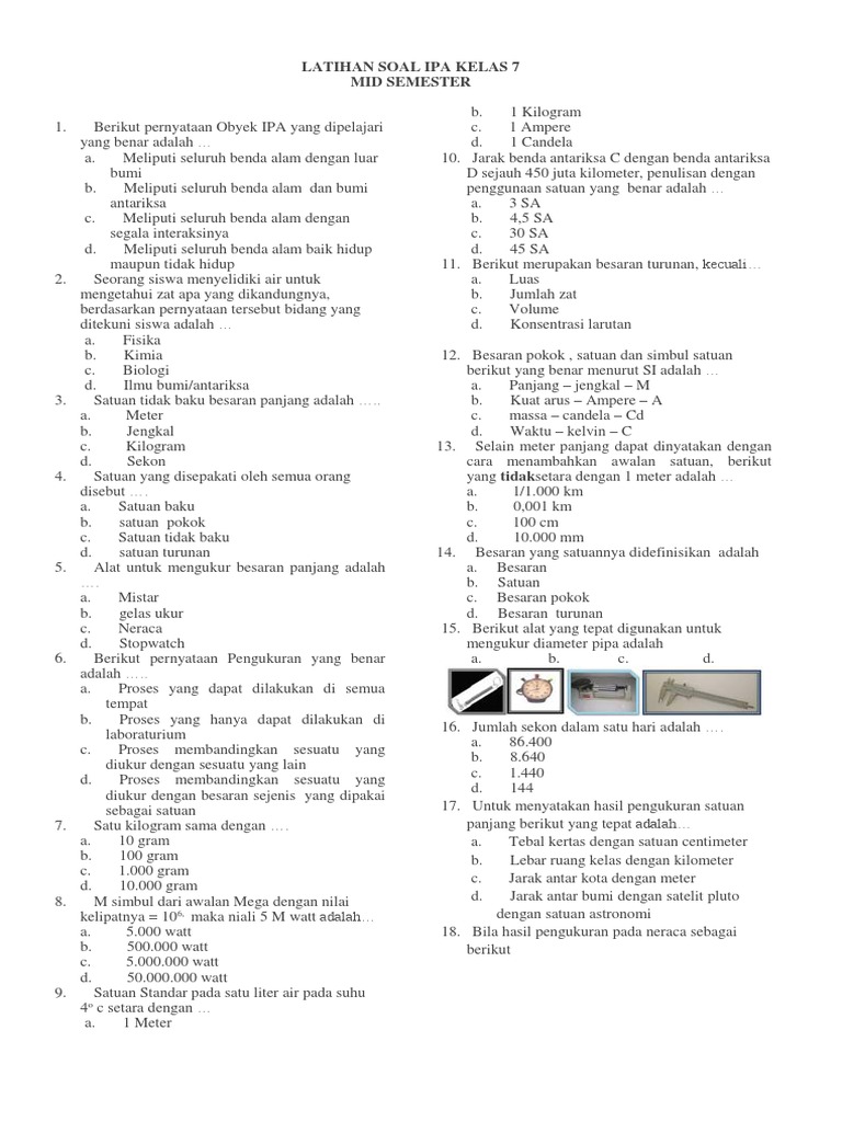 Latihan Soal IPA Kelas 7 Mid Semester | PDF