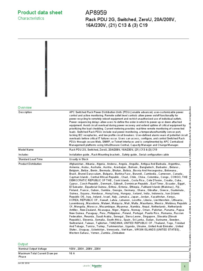 Switched Rack PDU AP8959 APC | PDF | Electrical Engineering | Electricity