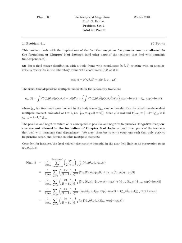 Jackson Electrodynamics Solutions Chapter 9 | PDF | Dipole | Classical ...