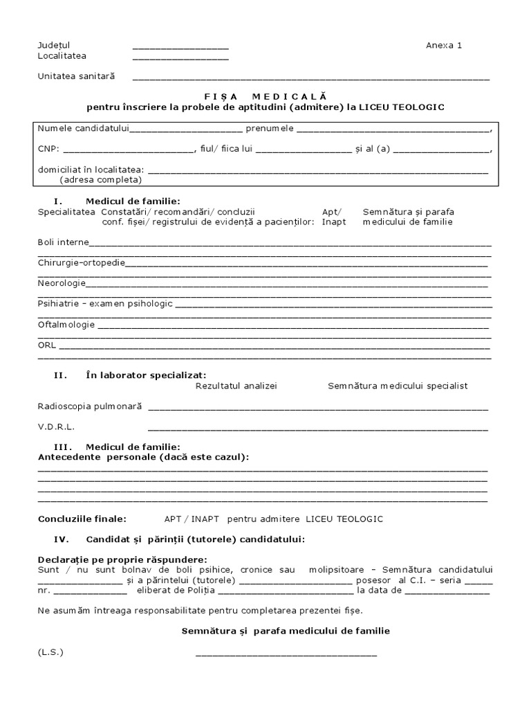 model de fisa medicala