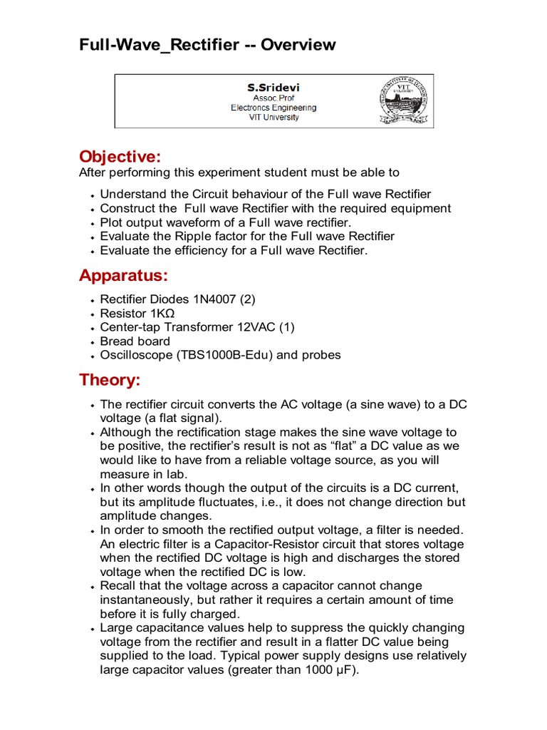 Full-Wave Rectifier PDF | PDF | Rectifier | Capacitor