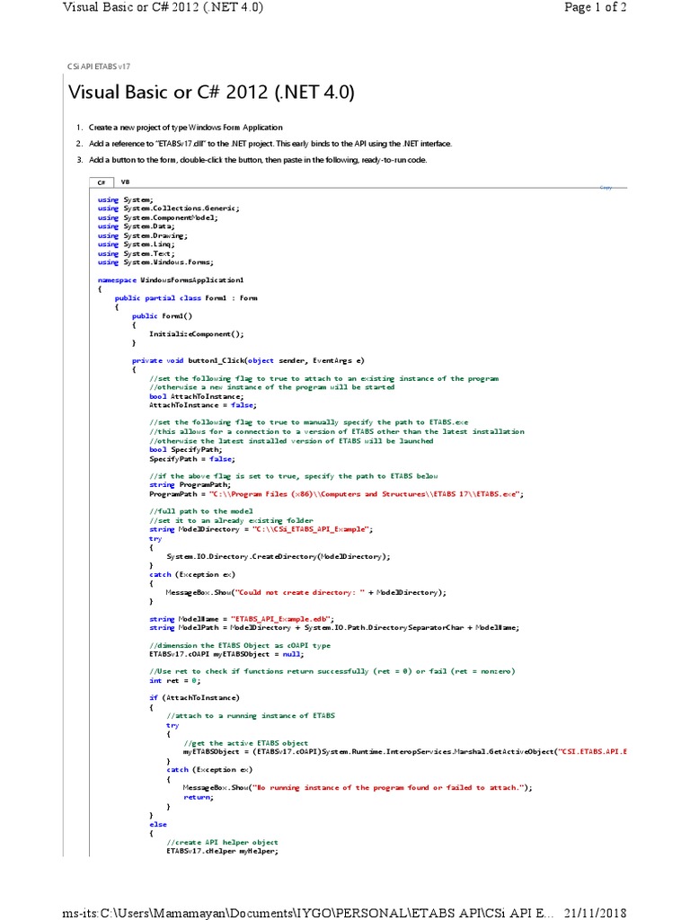 Etabs Api Download Free Pdf C Sharp Programming Language C Programming Language
