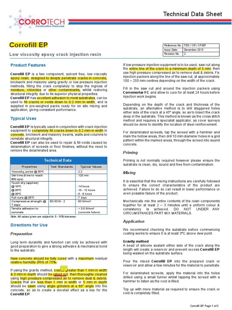 Corrofill EP Datasheet | PDF | Epoxy | Shelf Life