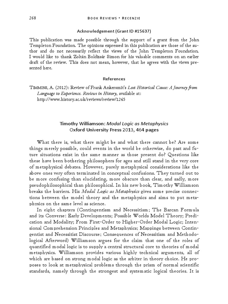 Williamson's Modal Logic and Metaphysics | PDF | Modal Logic ...