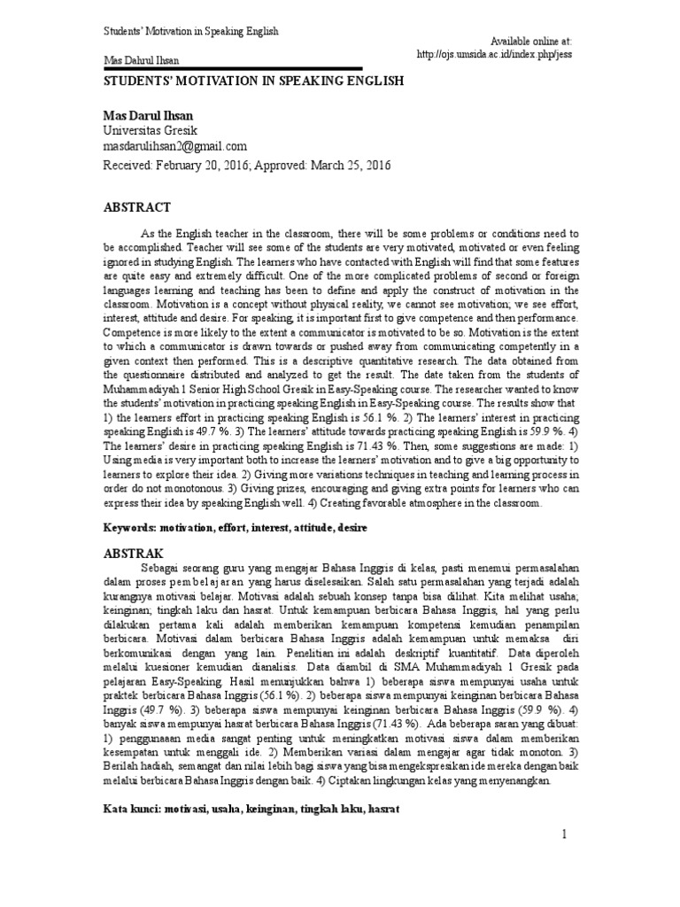 Students'Motivation in Speaking English | PDF | Motivation | Motivational