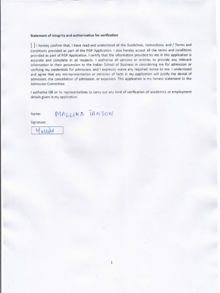 Statement of Integrity PDF | PDF