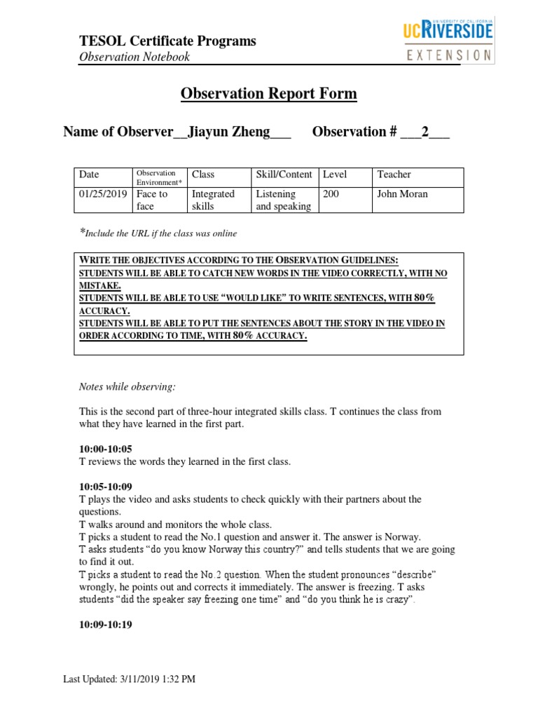 Observation 2 | PDF | English As A Second Or Foreign Language | Vocabulary
