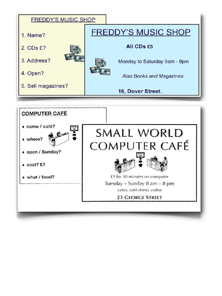 KET Speaking Part 2 Cards | PDF