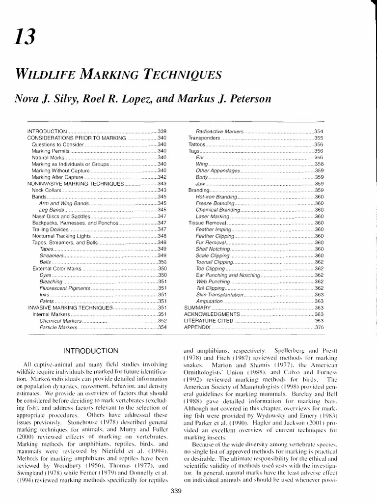 Wildlife Marking Techniques Overview | PDF | White Tailed Deer | Birds