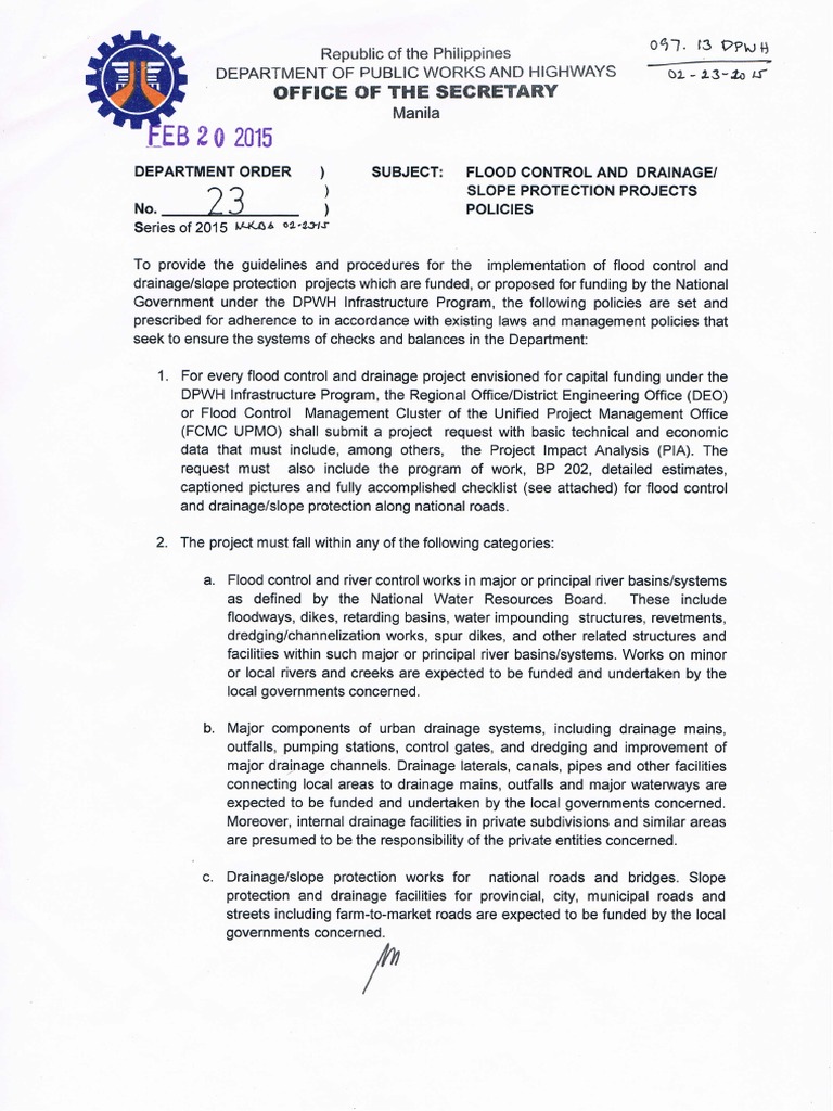DPWH Flood Control Project Guidelines | PDF | Flood | Feasibility Study