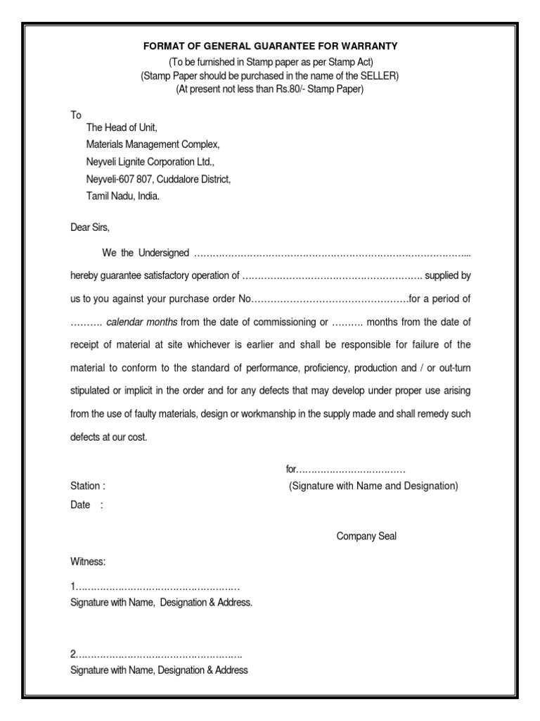 General Guarantee Format for Warranty | PDF | Computers