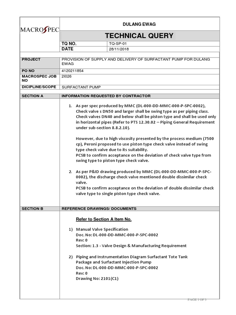 Technical Query: Dulang Ewag | PDF | Valve | Pump