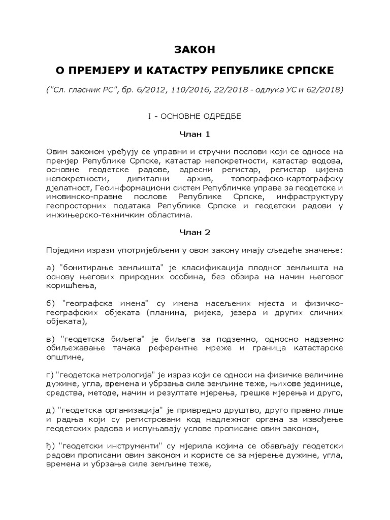 Zakon o Premjeru I Katastru Republike Srpske | PDF
