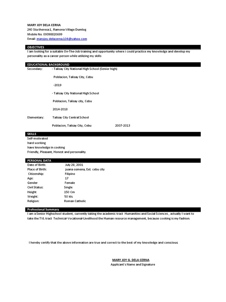 Resumeeee For Ojt | PDF