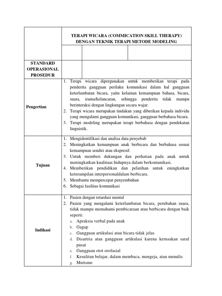 SOP Terapi Wicara | PDF