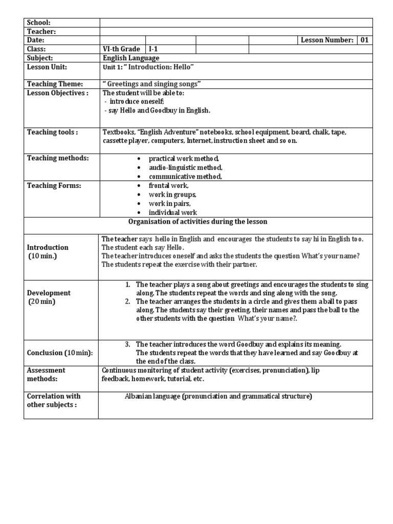 English Greetings Lesson Plan | PDF | English Language | Teachers
