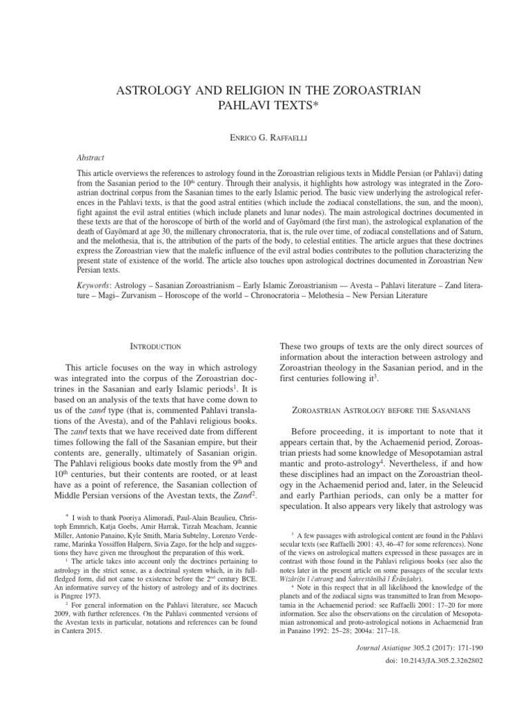Astrology and Religion in The Zoroastrian Pahlavi Texts PDF | PDF ...