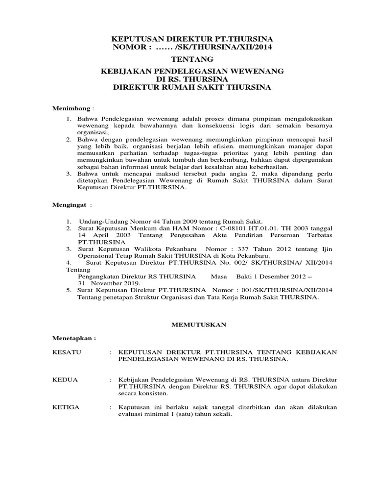 Contoh SK Pendelegasian Wewenang | PDF
