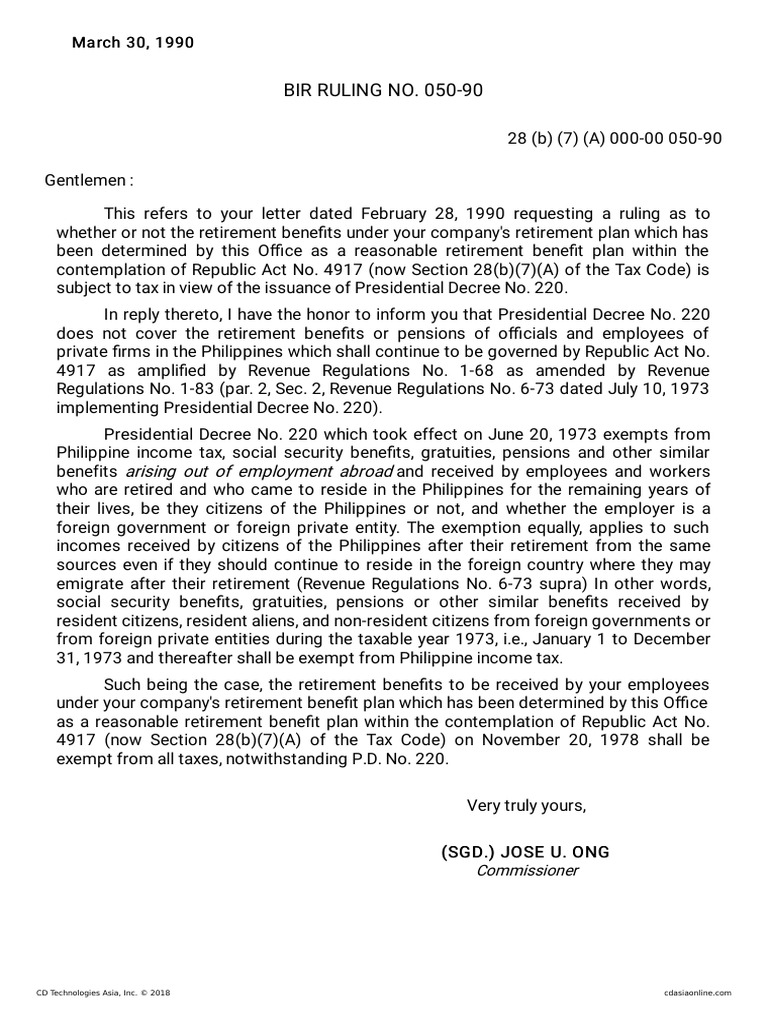 BIR Ruling 05-90 | Download Free PDF | Taxation In The United States ...