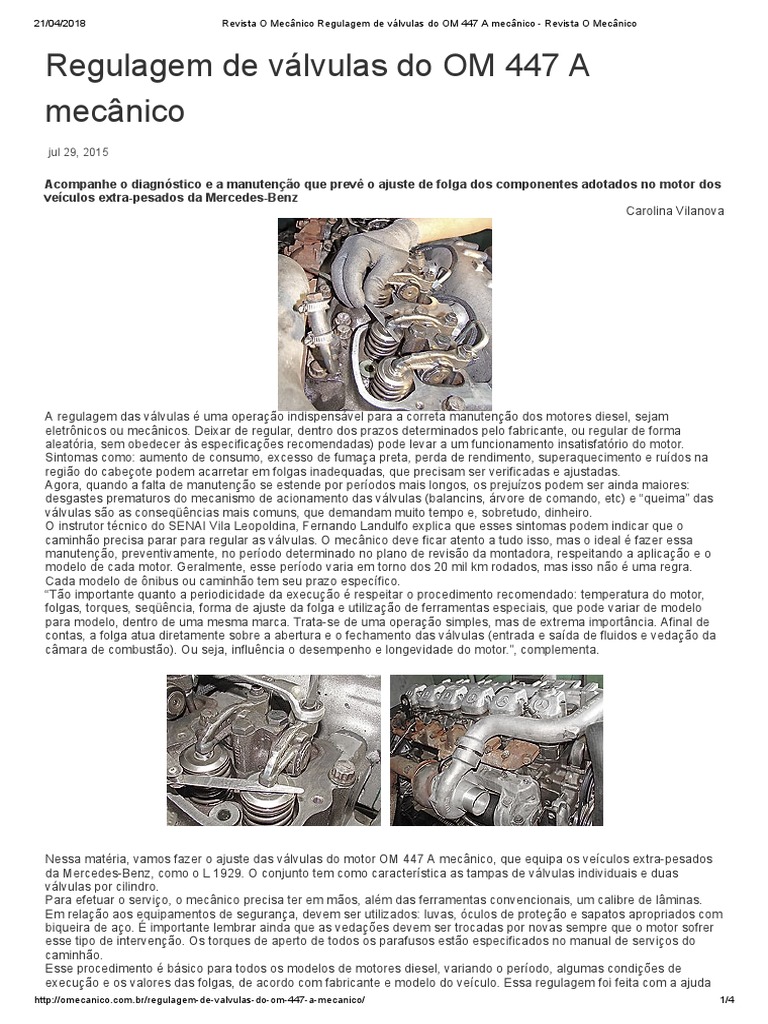 Revista O Mecânico Regulagem de Válvulas Do OM 447 A Mecânico - Revista O Mecânico PDF | PDF ...