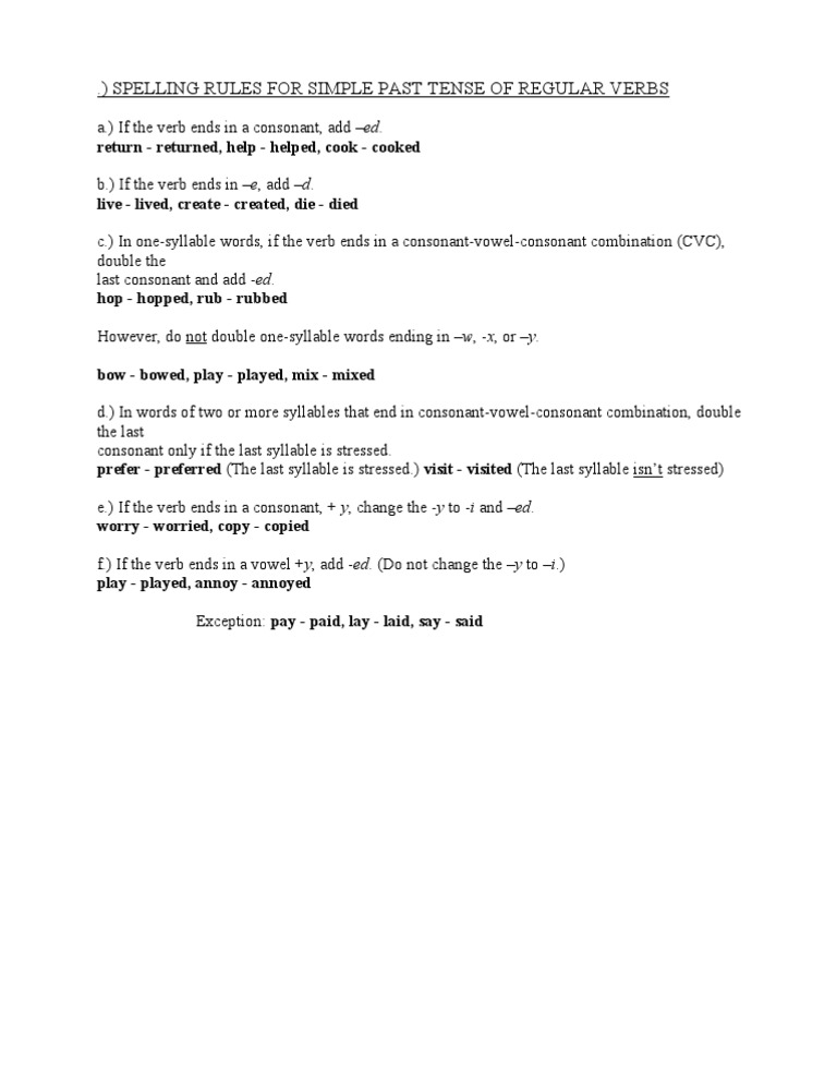 Spelling Rules for Simple Past Tense of Regular Verbs