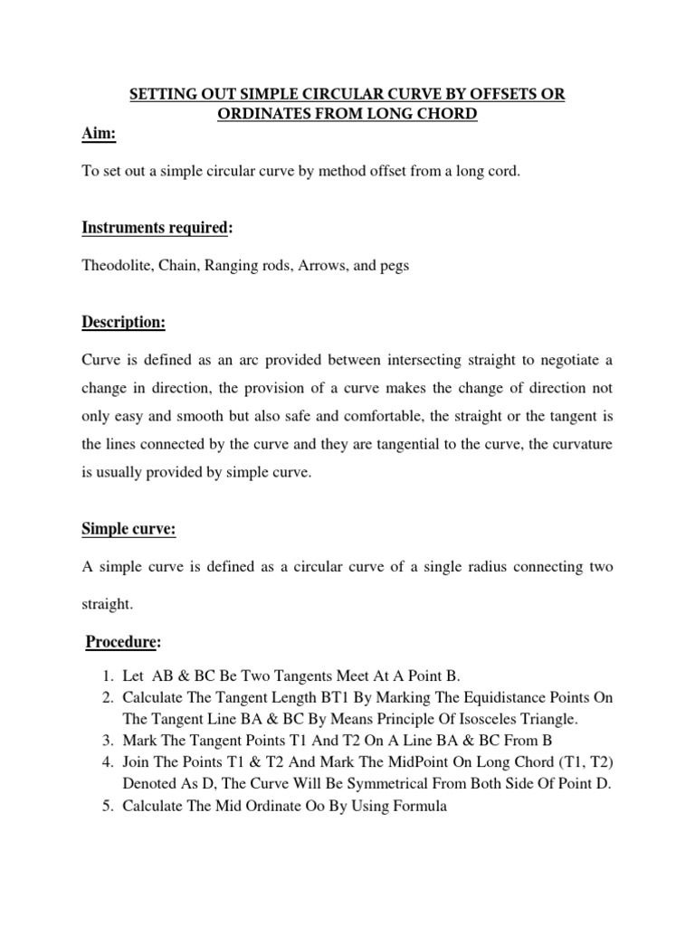 Setting Out Simple Circular Curve by Offsets or Ordinates From Long ...