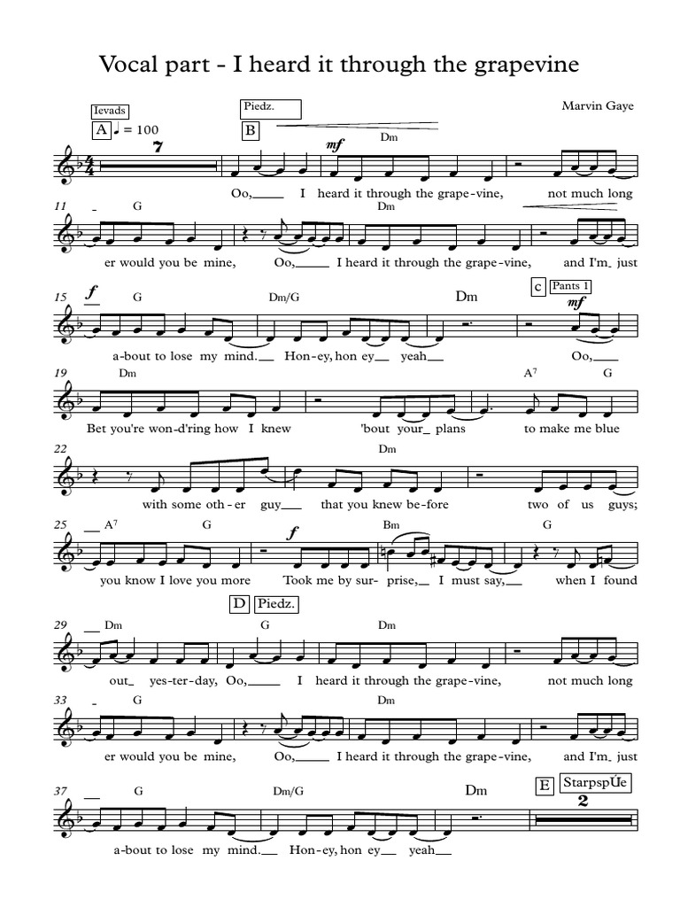 7 Vocal Part - I Heard It Through The Grapevine: D Marvin Gaye | PDF ...