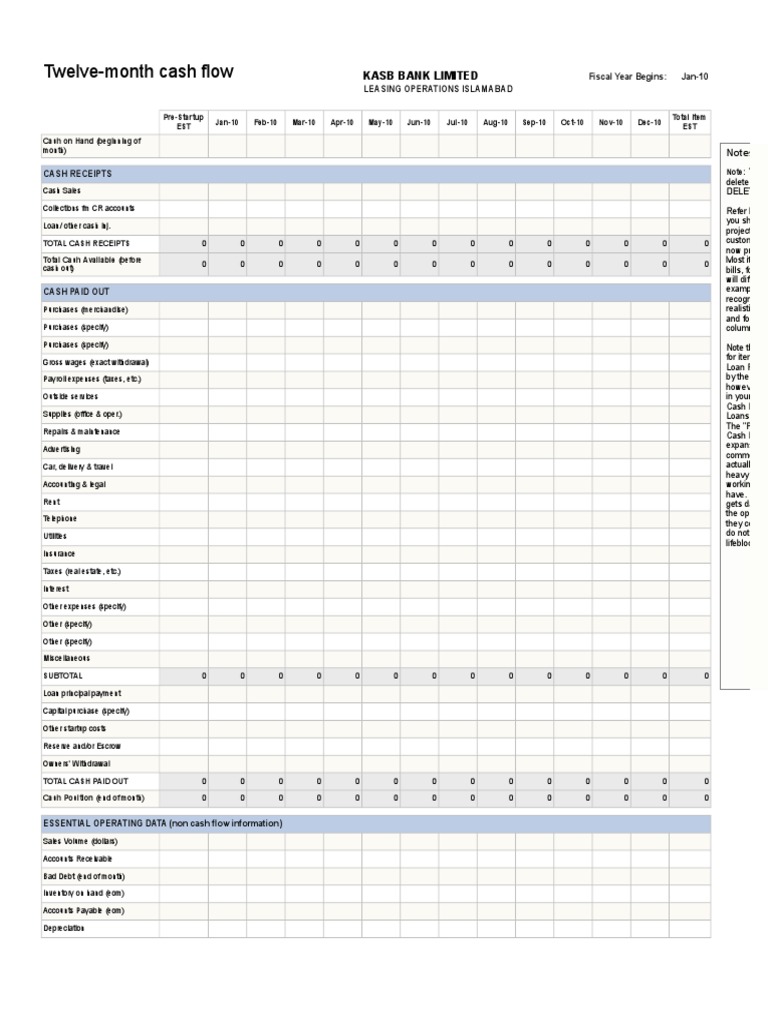 12 Month Cash Flow Statement | PDF | Expense | Depreciation