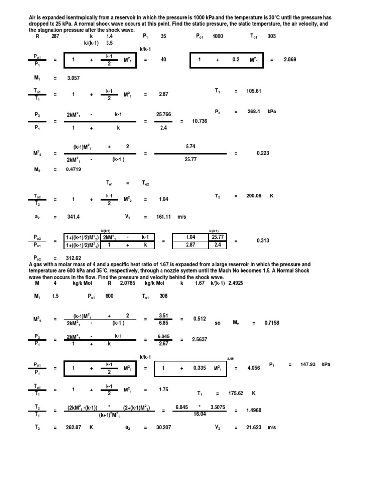 Class Problems Normal Shocks | PDF | Shock Wave | Mach Number
