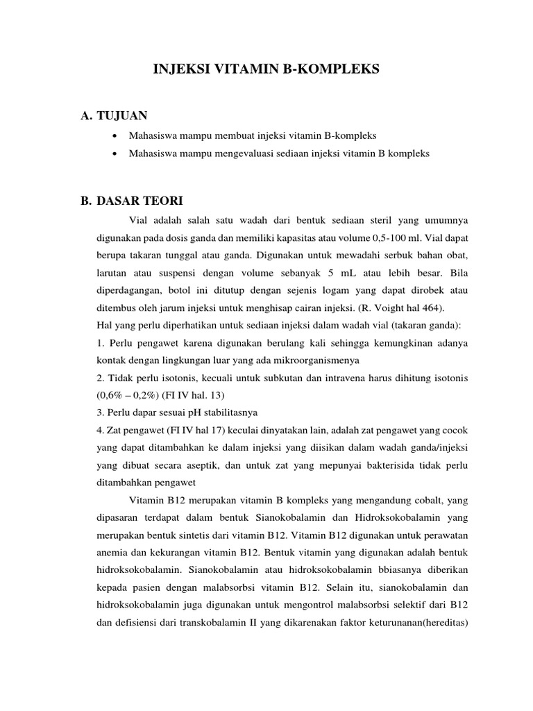 Injeksi dan Formulasi Vitamin B Kompleks | PDF | Kesehatan Holistik ...