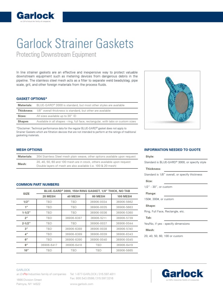 Garlock GSK 3-86 Strainer Gasket 04.2017 en-NA | PDF | Pipe (Fluid ...