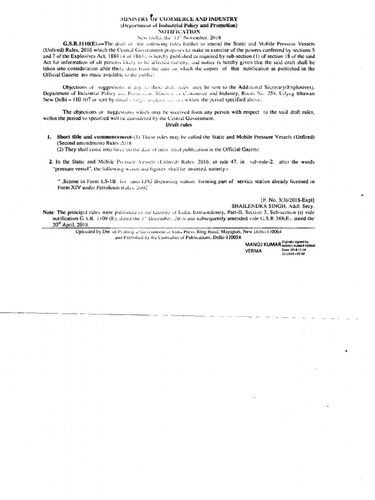 SMPV Second Amendment Rules 2018 GSR 1110 E Dated 13112018 | PDF