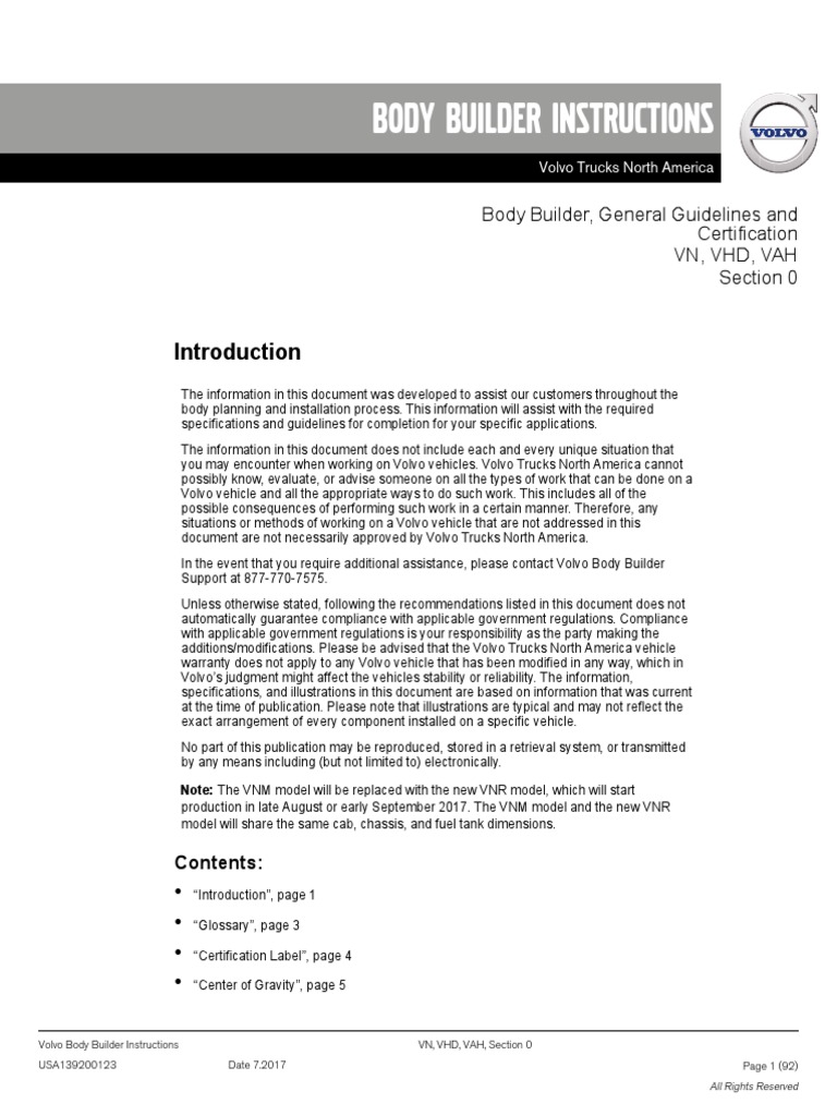 Volvo - Section 0 Body Builder General Information PDF | PDF | Battery ...