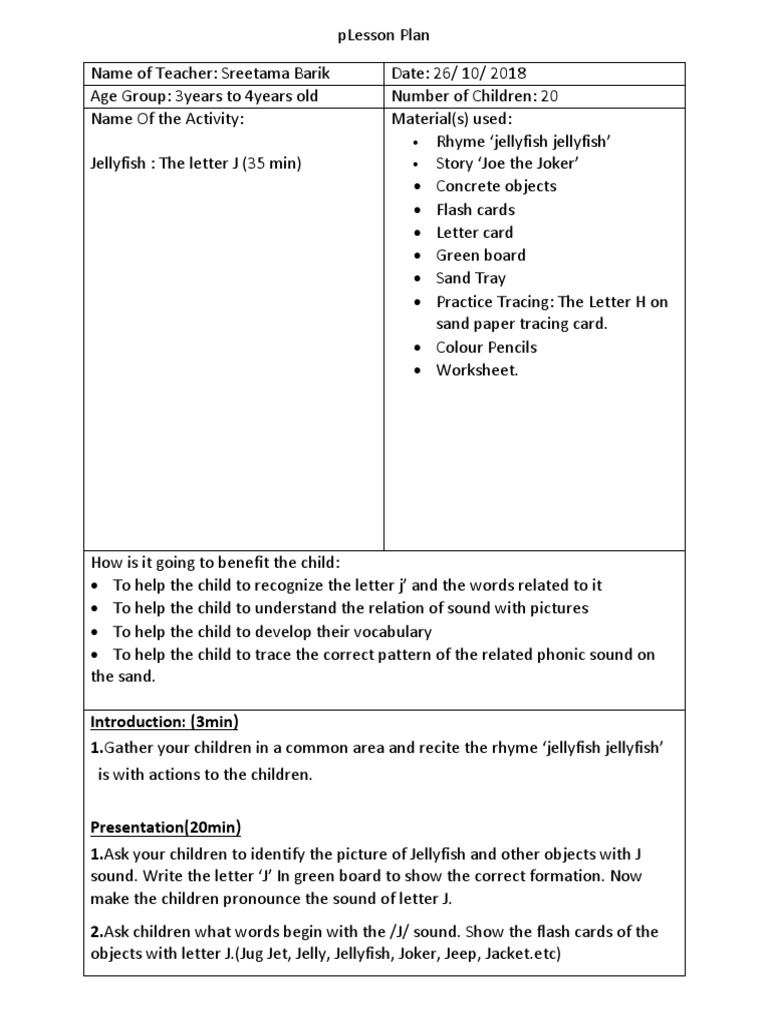Letter J Lesson Plan for Preschool | PDF | Lesson Plan