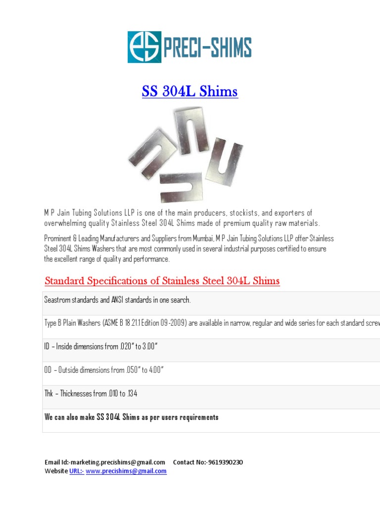 SS 304L Shims | PDF | Stainless Steel | Pipe (Fluid Conveyance)