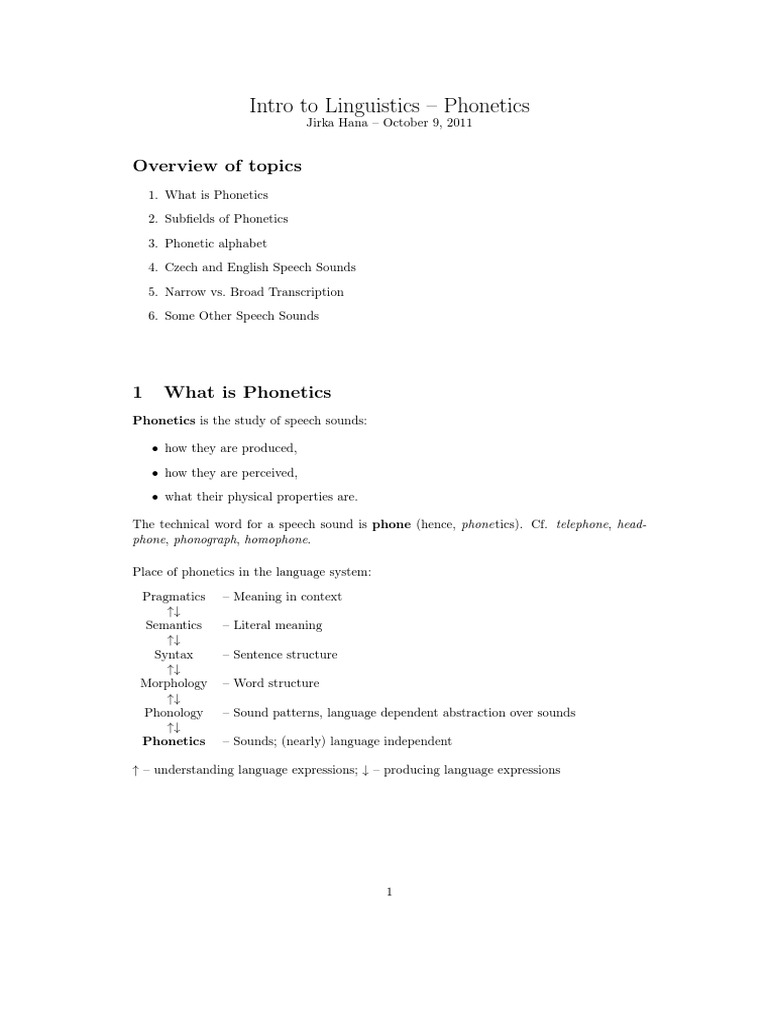 Intro To Linguistics - Phonetics: Overview of Topics | PDF | Phonetics ...