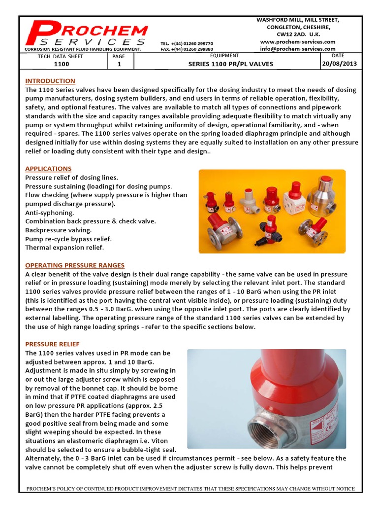 Prochem 1100 Series Valves | PDF | Valve | Pump