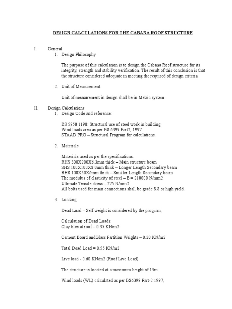 Design Calculations For Cabana Roof Structure | PDF | Structural Load ...