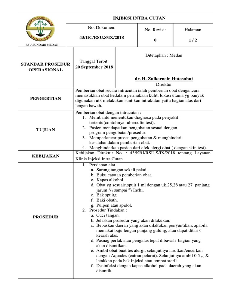 Sop Injeksi Intra Cutan | PDF