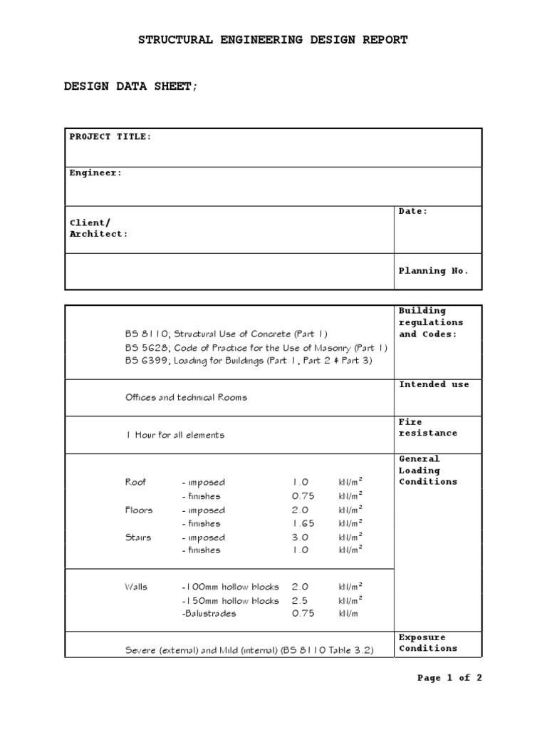 Sample Design Calculation Sheet PDF | PDF | Concrete | Structural ...