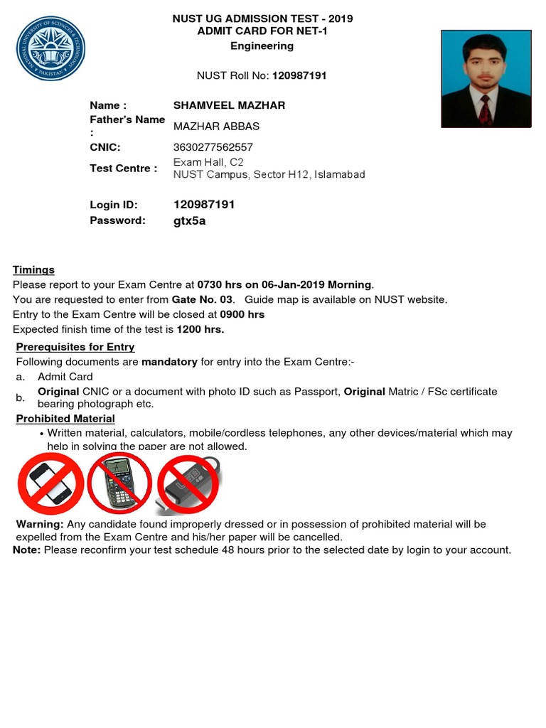 Gtx5a: Exam Hall, C2 NUST Campus, Sector H12, Islamabad | PDF