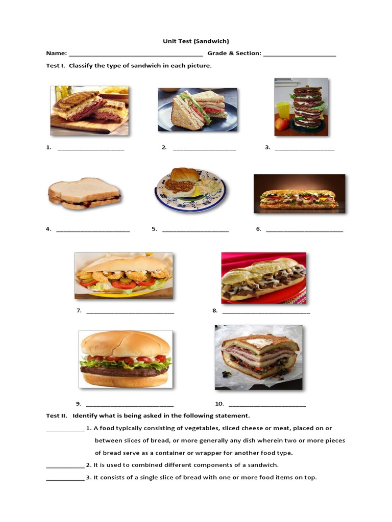 Sandwich Quiz | PDF | Sandwich | Bread Dishes