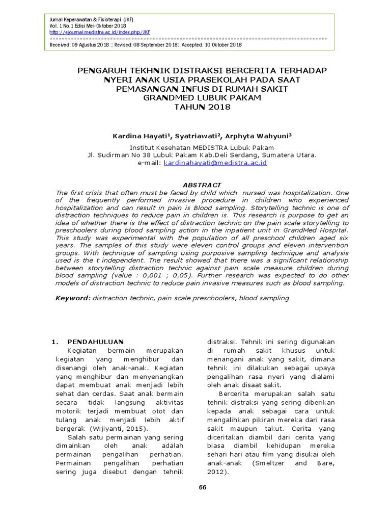 Pengaruh Tekhnik Distraksi Bercerita Terhadap Nyeri Anak Usia ...