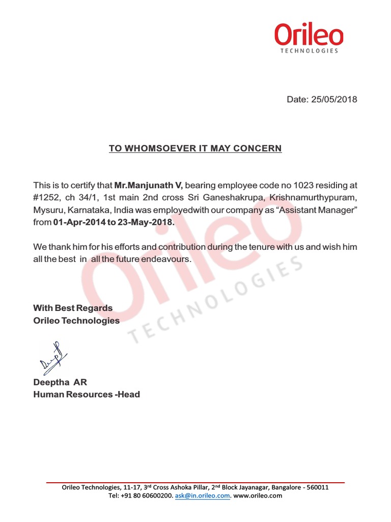 Releiving Letter | PDF